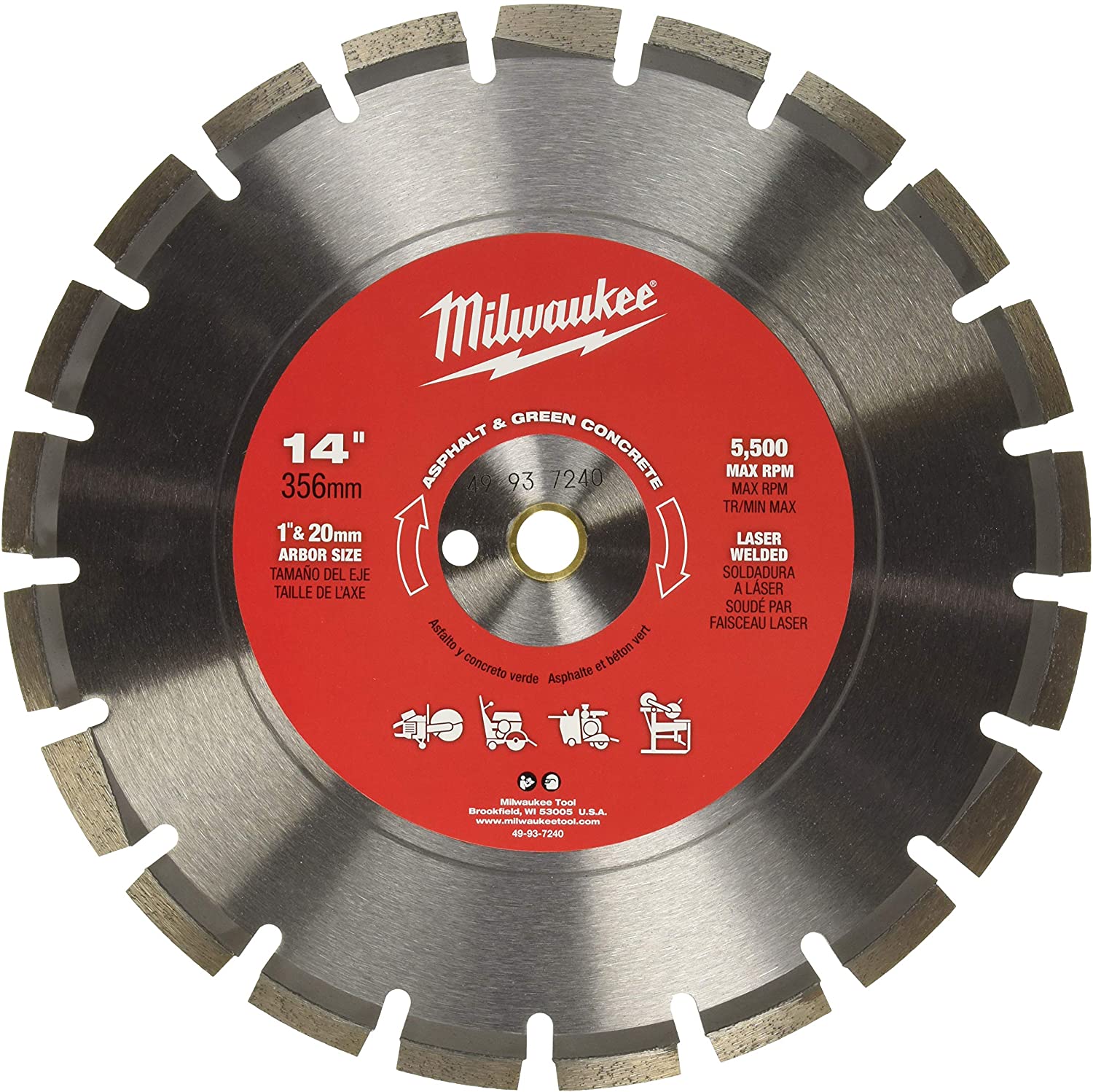 Milwaukee 49-93-7240 14 in. Segmented Diamond Blade for Asphalt & Gree